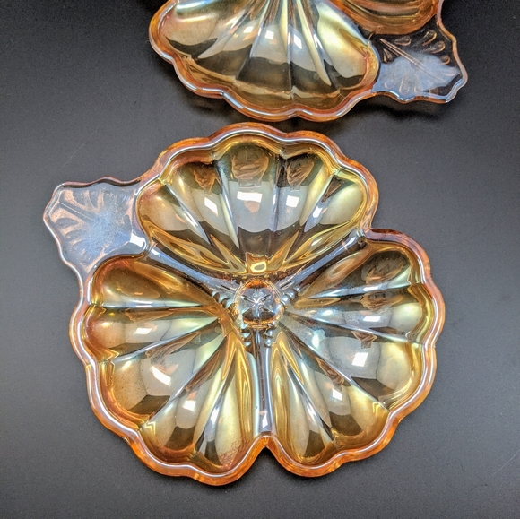 Carnival | Dining | Carnival Glass Marigold 3 Part Clover Shape Dish ...